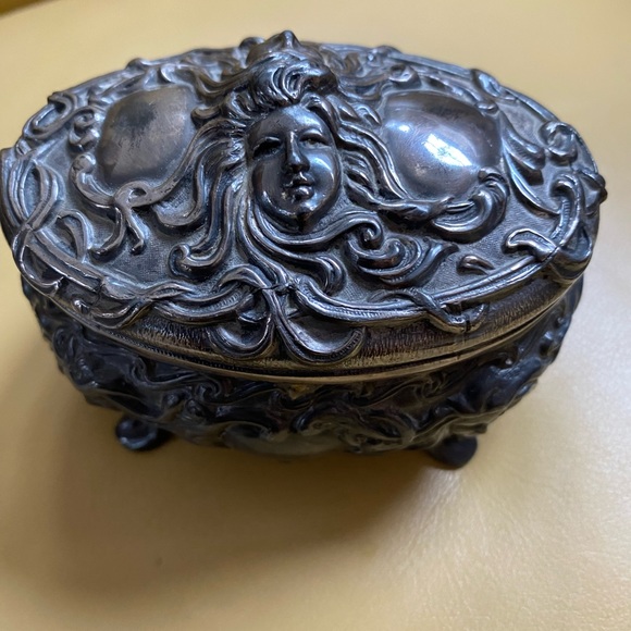 Other | French Antique Art Nouveau Silvered Casket Box Woman Faces Box ...
